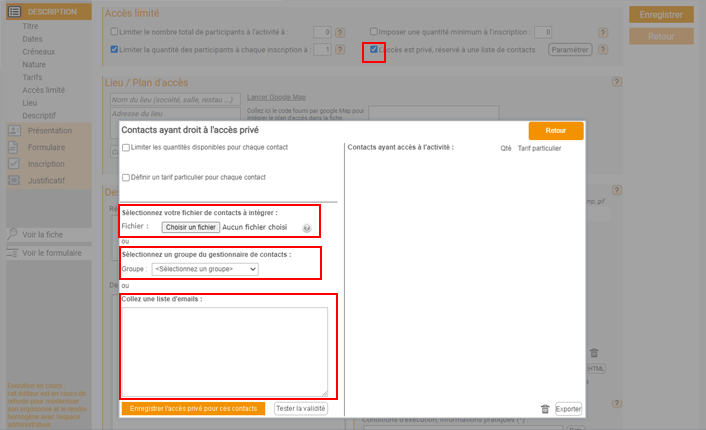 Créer un accès privé - La plateforme de gestion d'inscriptions en ligne