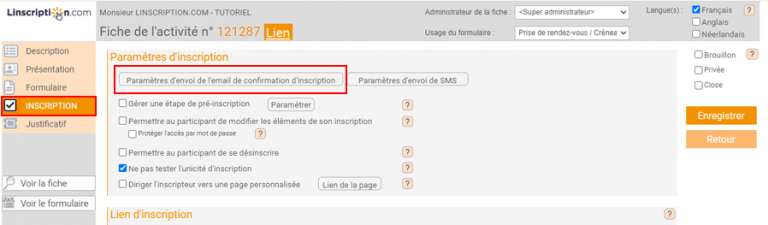 Paramétrages de l'email confirmation d’inscription - La plateforme de gestion d'inscriptions en ...