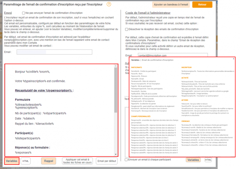 Paramétrages de l'email confirmation d’inscription - La plateforme de ...