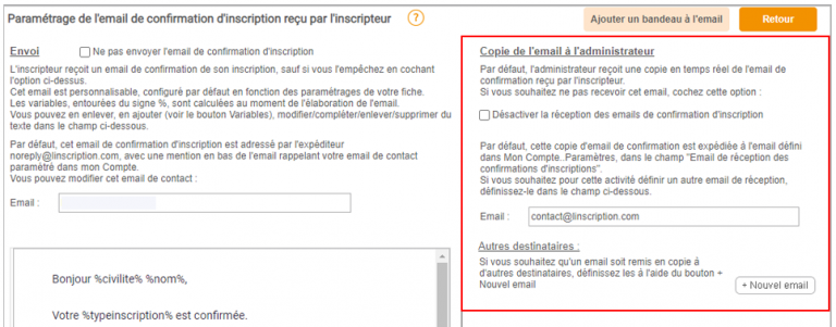Paramétrages de l'email confirmation d’inscription - La plateforme de ...