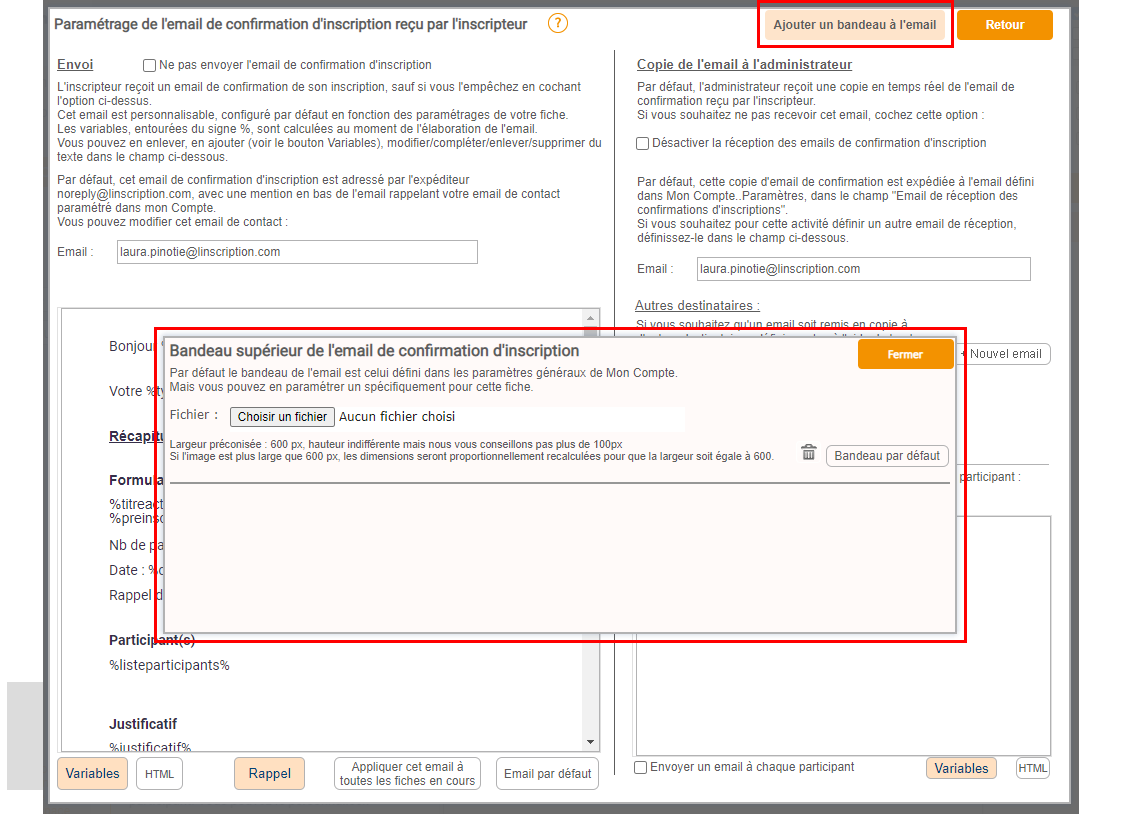 Personnaliser ma fiche - La plateforme de gestion d'inscriptions en ligne