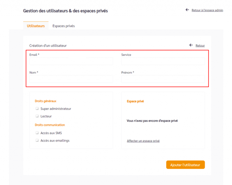 Gestion des utilisateurs & des espaces privés - La plateforme de gestion d'inscriptions en ligne