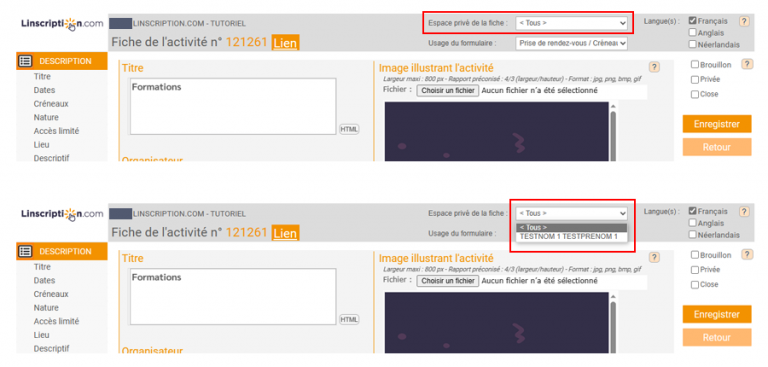 Gestion des utilisateurs & des espaces privés - La plateforme de gestion d'inscriptions en ligne